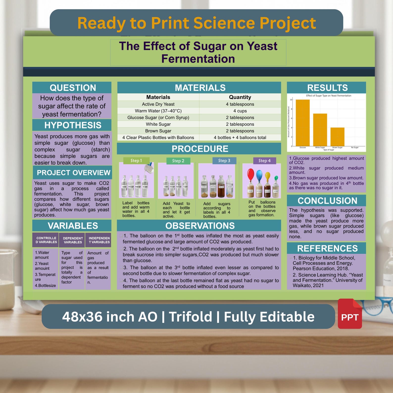 Ready to Print Science Fair Project & Template | STEM Trifold Display ...