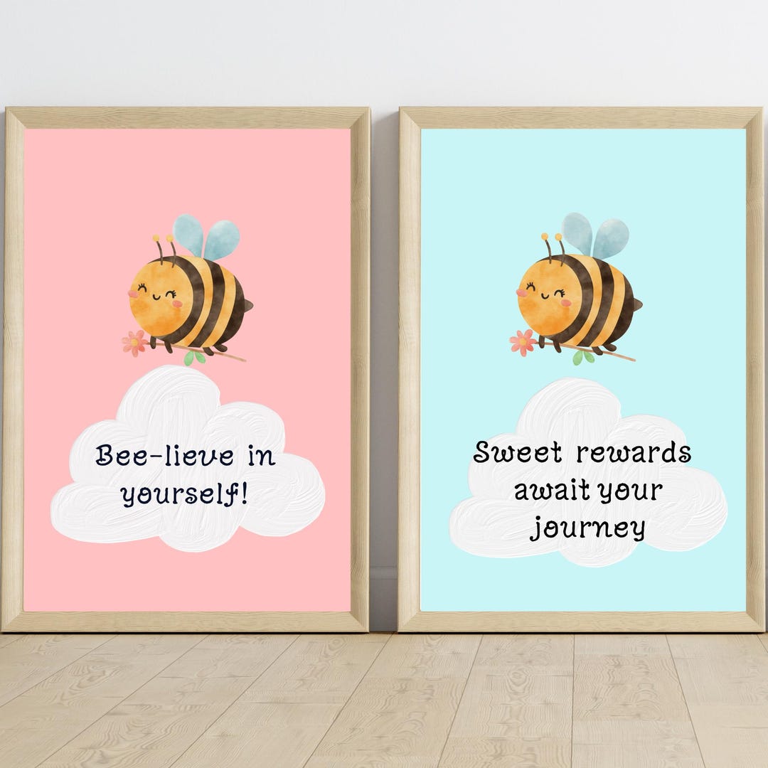 Motivational Bee Wall Art Printables, Cute Pastel Nursery Decor ...
