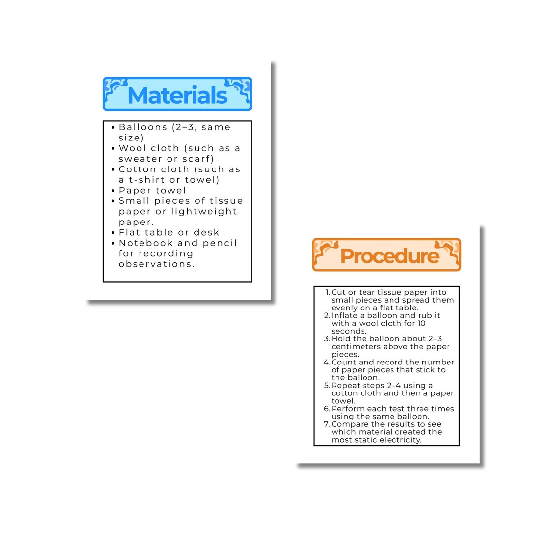 Science Fair Project | Scientific Method Static Electricity | STEM ...