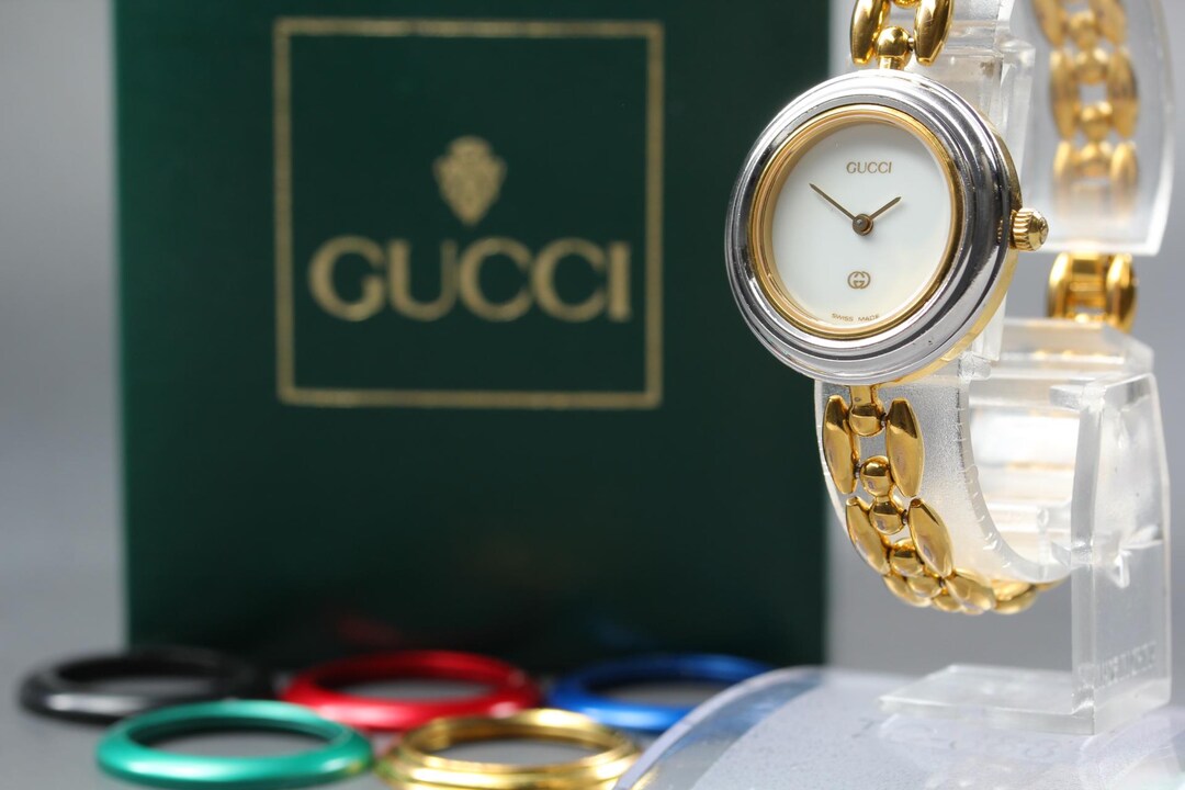 Gucci Change Bezel 11/12.2 Gold 6 Colors Quartz Women's Watch With Box ...