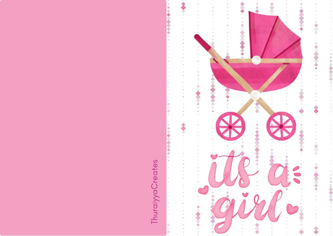 Pink Stroller Baby Girl Congratulations Card (printable) - Etsy