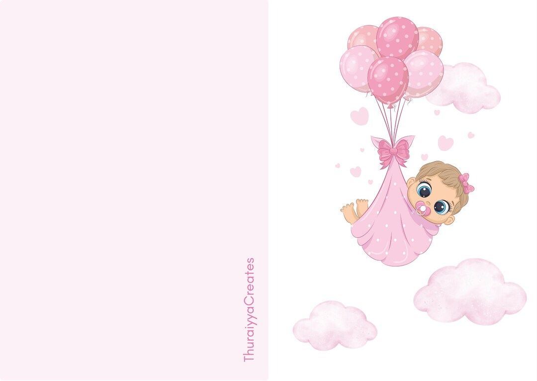 Baby Girl Card, Pink Balloons Printable (digital Download) - Etsy