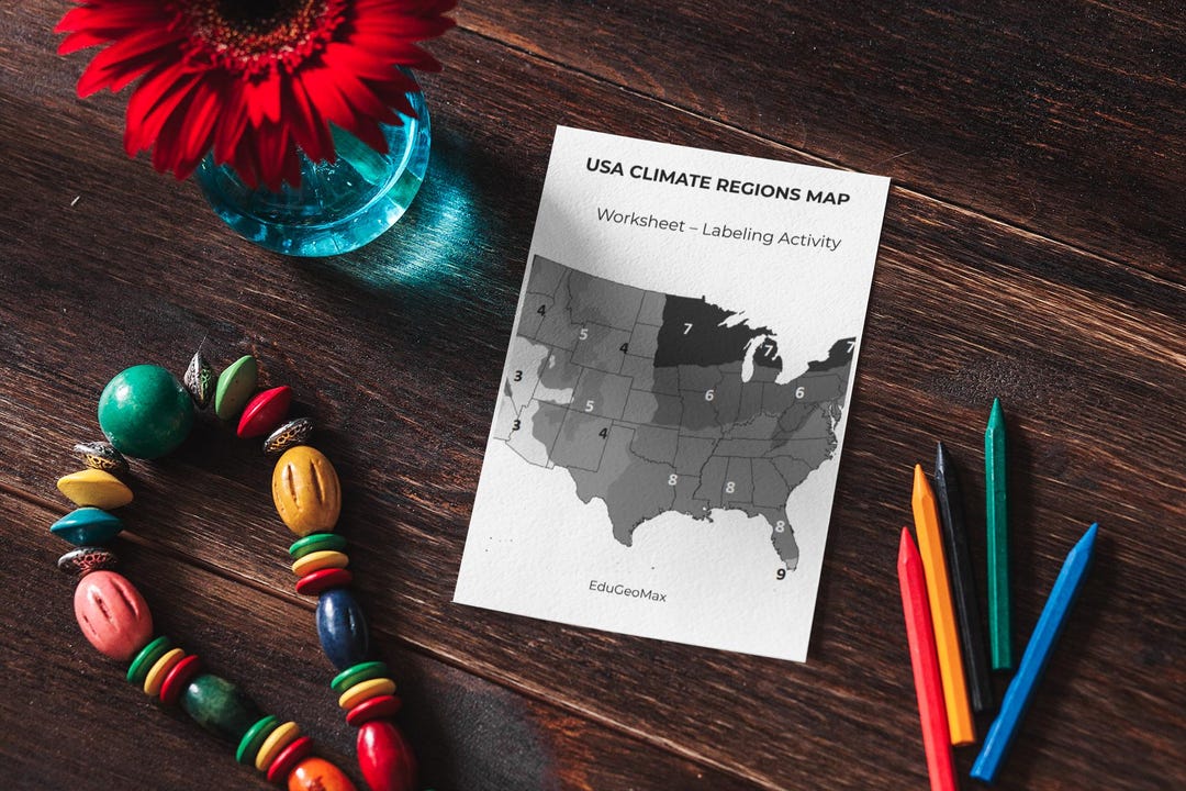 USA Climate Regions Map Worksheet | United States Geography Printable ...