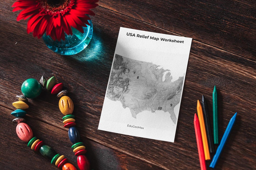USA Relief Map Worksheet | United States Physical Geography | Labeling ...