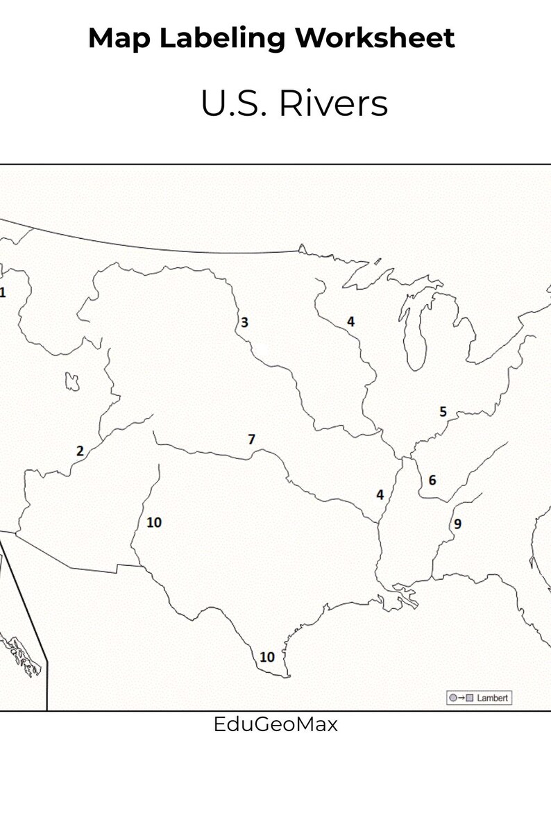 USA Rivers Map Labeling Worksheet | Major U.S. Rivers Geography ...