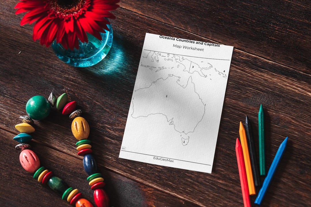 Oceania Countries and Capitals Map Worksheet (printable PDF) - Etsy