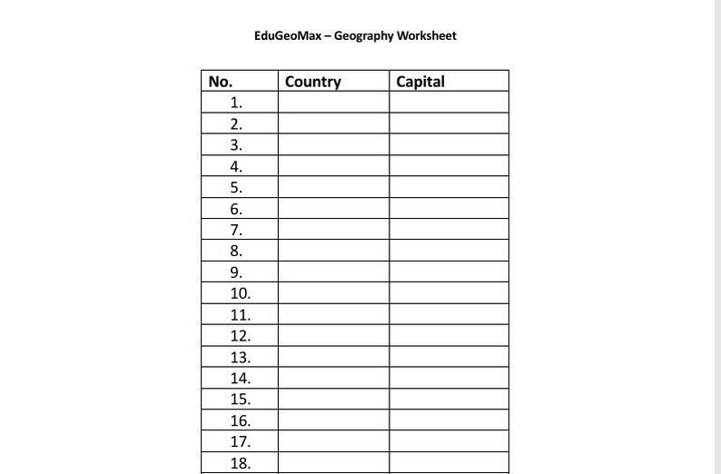 Countries and Capitals of the World Worksheet | World Map Activity ...