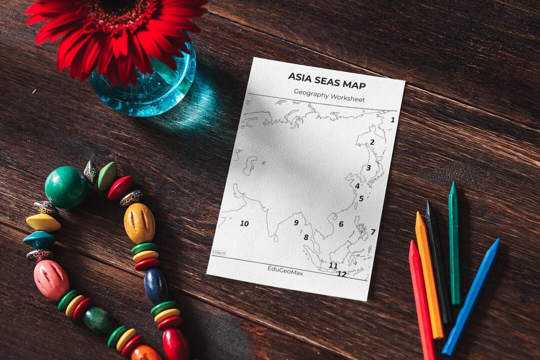 Asia Seas Map Worksheet, Printable Map Activity, Geography Labeling ...