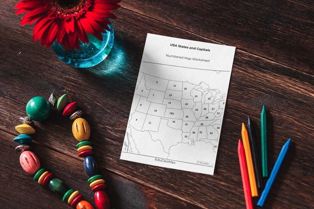 USA States and Capitals Map Worksheet | Geography Printable PDF With ...