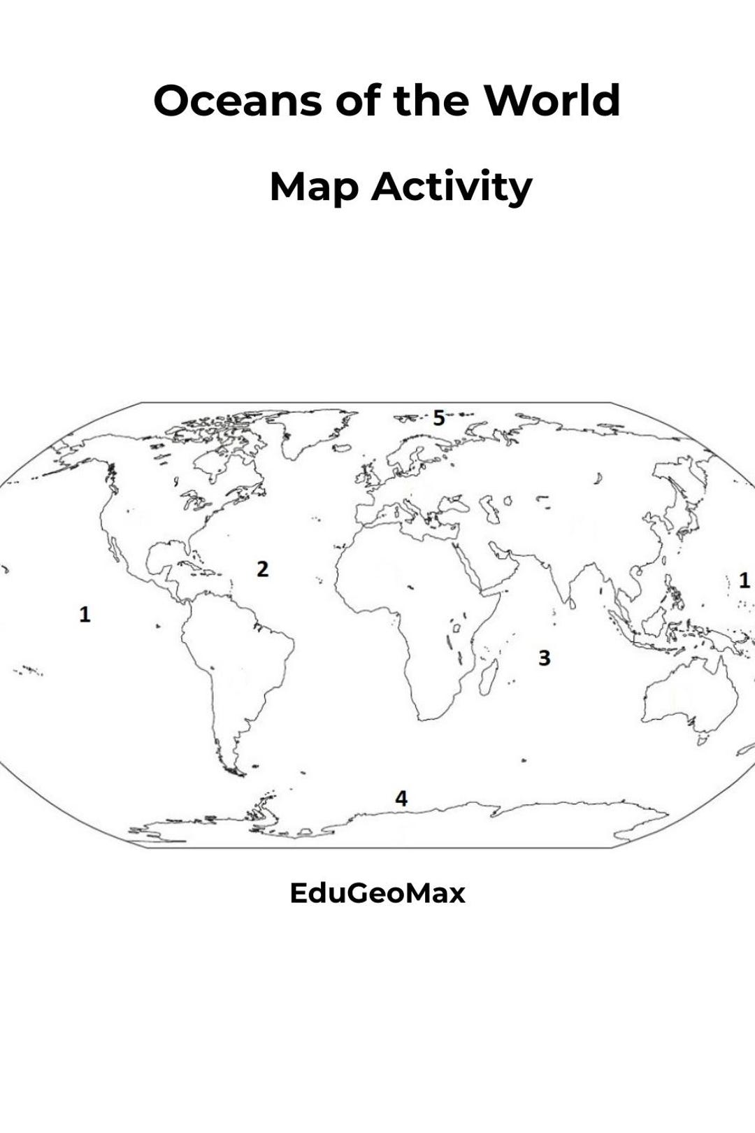 Oceans of the World Worksheet | Map Activity | Labeling Map + Answer ...