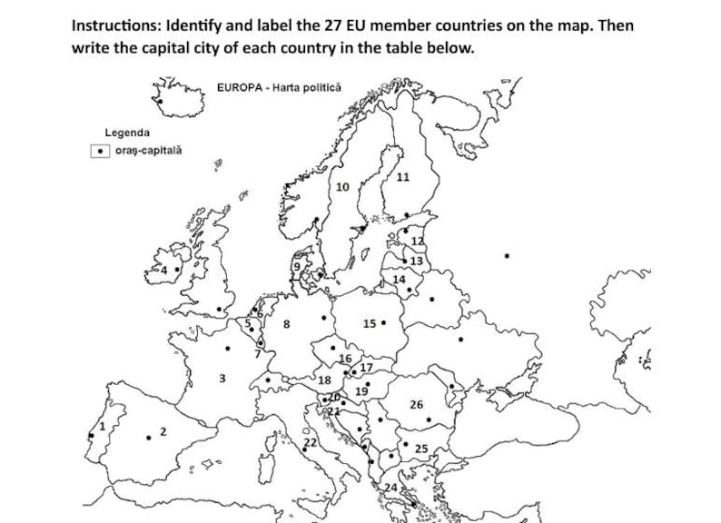EU Countries and Capitals Worksheet – Printable Geography Map (PDF ...