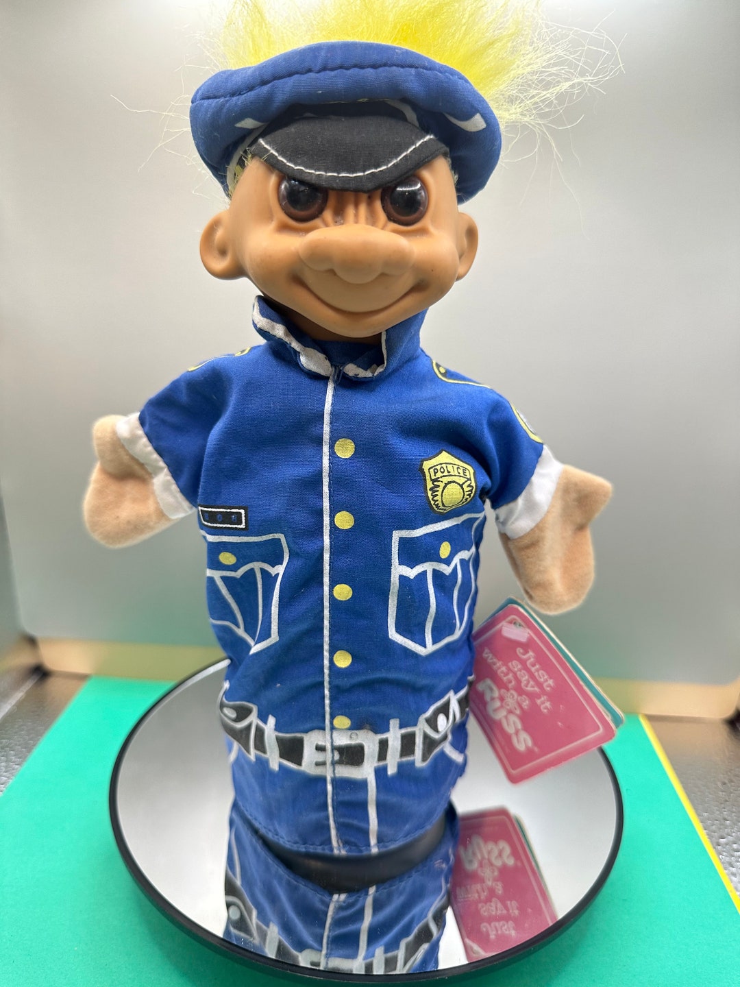 Vintage Russ Troll Police Officer Hand Puppet Doll Yellow Hair 10" With ...