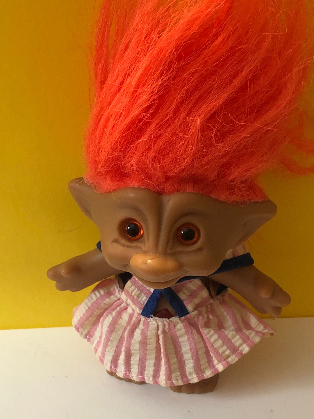 Vintage Ace Novelty 4” Troll Doll Orange Hair Orange Eyes Orange Belly ...