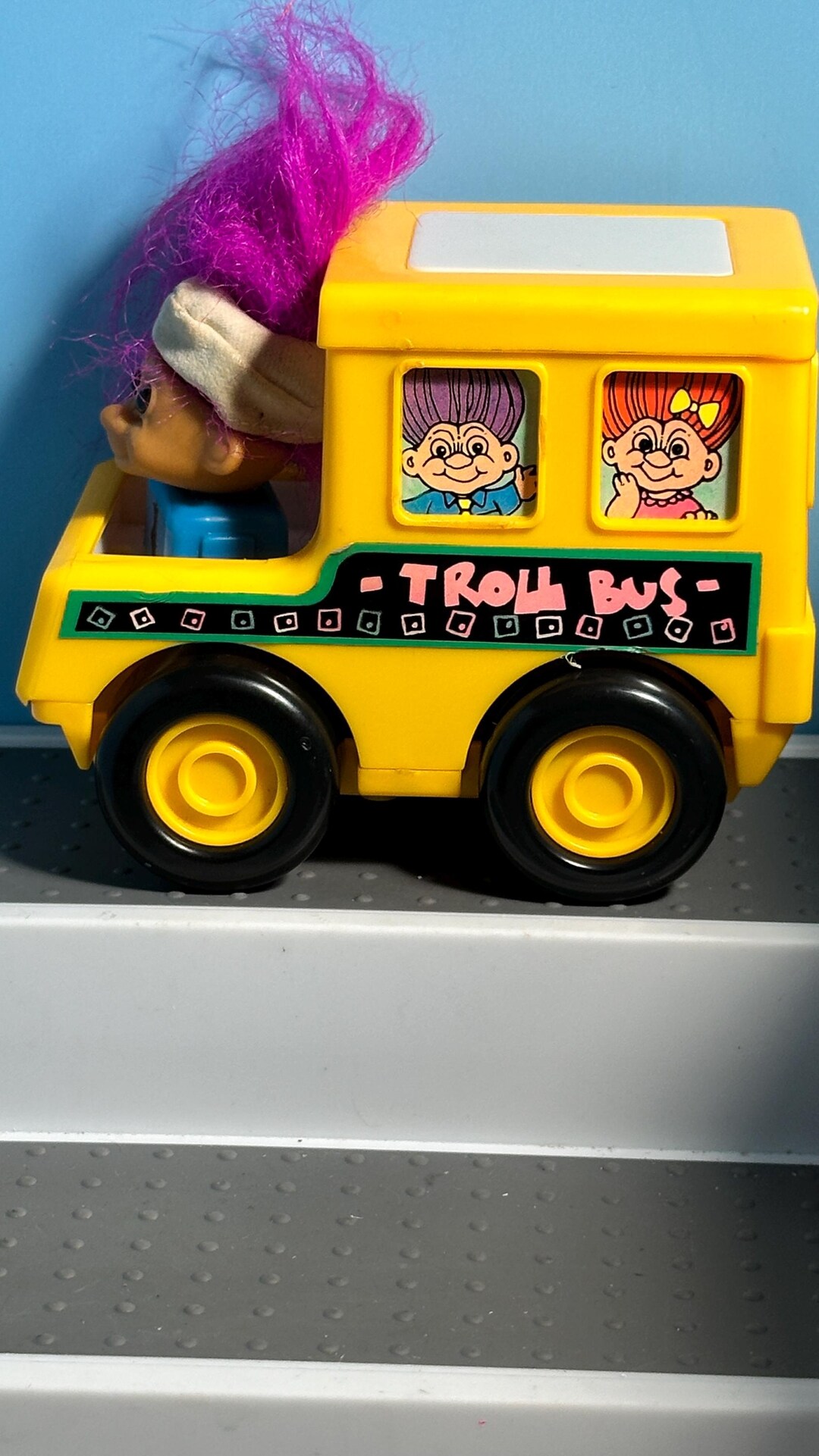 Vintage 1990s Russ Troll Bus on the Go School Bus Friction Powered ...
