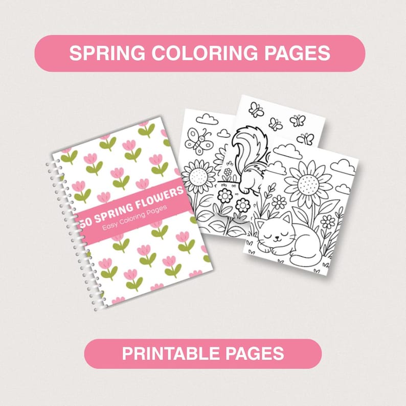 50 Spring Coloring Pages for Kids, Toddler Preschool Activity Book (PDF ...