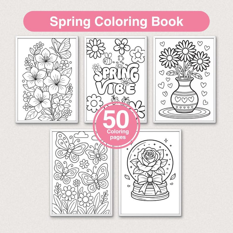 50 Spring Coloring Pages for Kids, Toddler Preschool Activity Book (PDF ...