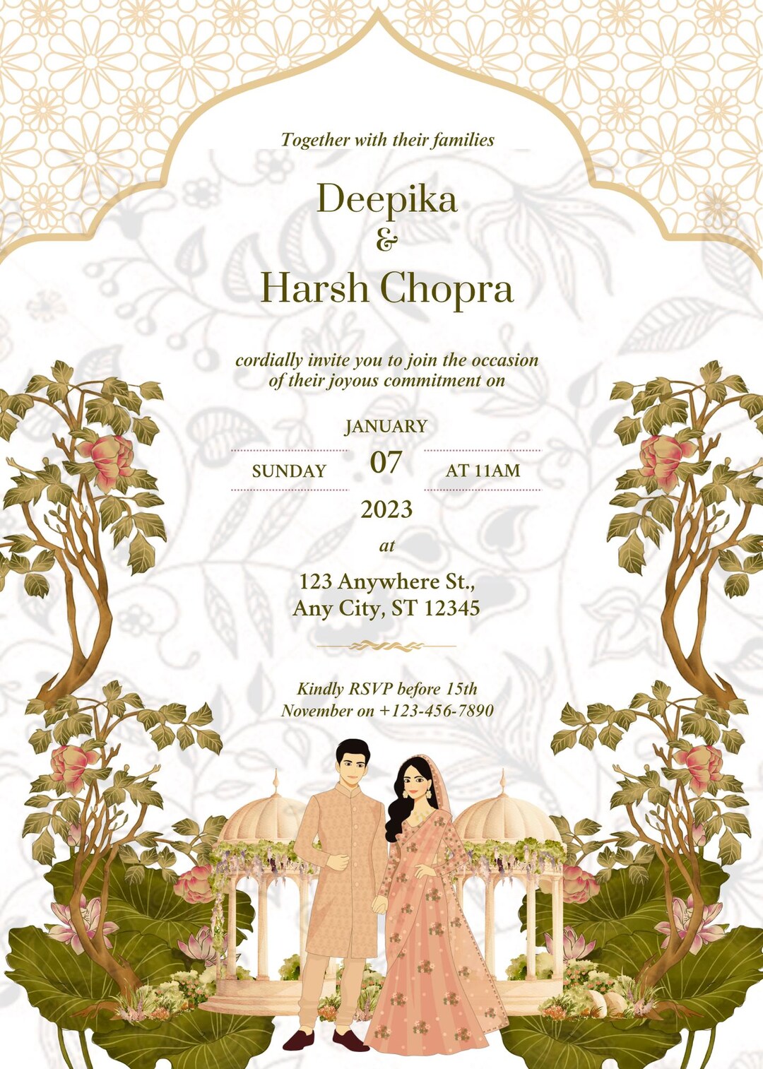 Elegant Indian Tradition Wedding Card, Minimalist Canva Editable ...