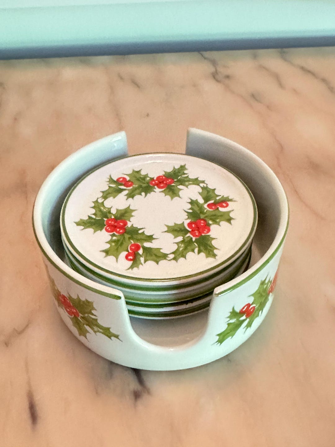 Vintage Schmidt Porcelain Holly Christmas Coasters and Holder - Etsy