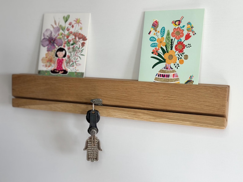 Solid Oak Photo Shelf and Key Holder | Rustic Wall Shelf | Handcrafted ...