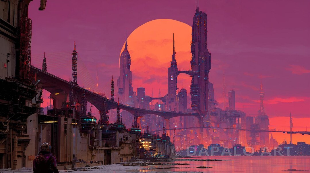 Neon Cyberpunk Dreamscape, Futuristic Sci-fi City Coast - "cybercity ...