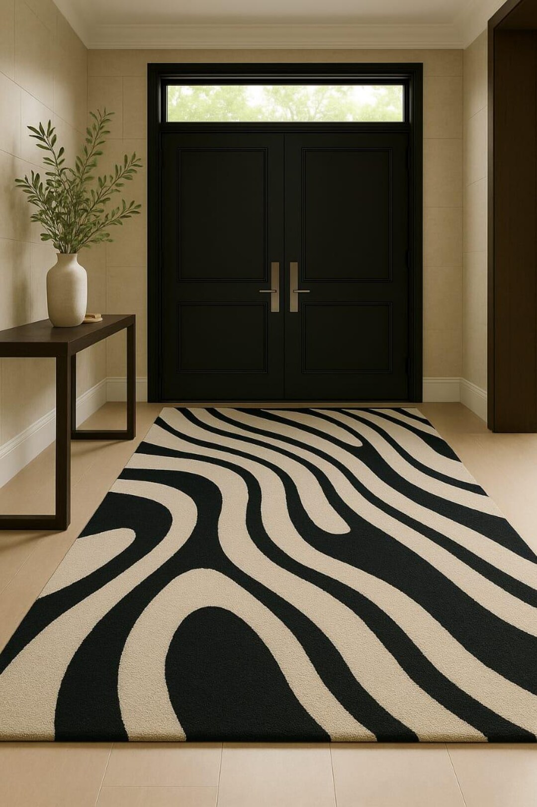 Organic Shape Rug, Abstract Zebra Area Rug, Black White Tufted Carpet ...