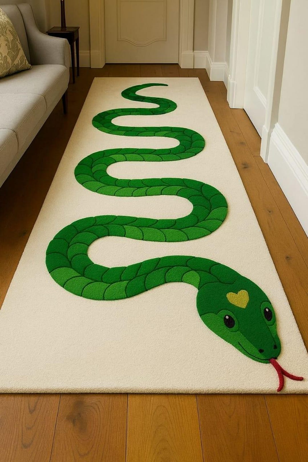 Hand Tufted Wool Snake Rug | Green Serpent Runner Carpet - Etsy