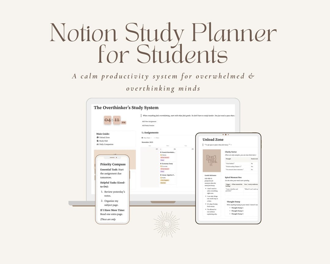Notion Study Planner Template for Students | Calm Productivity System ...