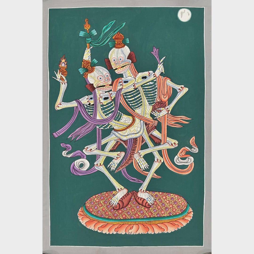 Citipati Thangka | Tibetan Buddhist Skull Deity Art | Hand-painted ...