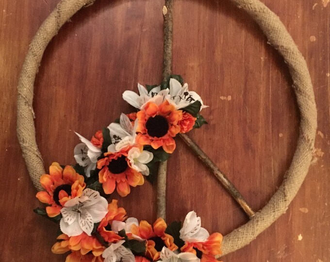 Peace Sign Hula Hoop Wreath Wall Hanging - Hippie Chic Bohemian Home ...