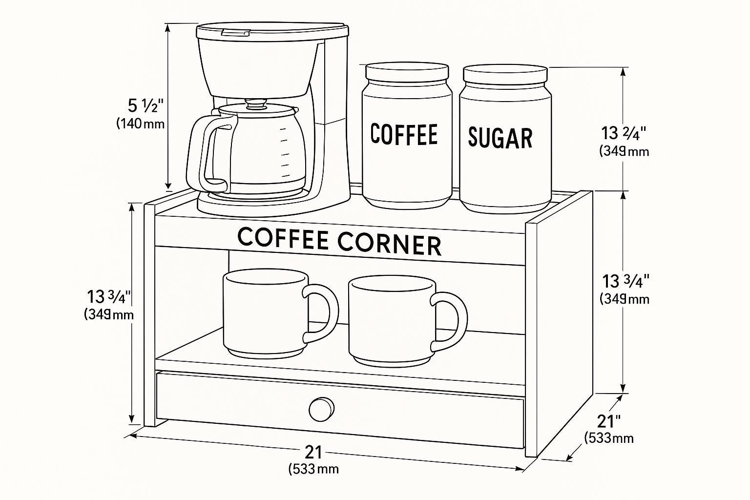 Coffee Corner Station PDF Plans | DIY Coffee Bar Organizer | Printable ...