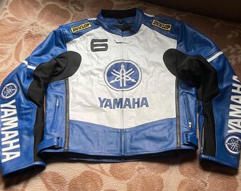 YAMAHA Men Motorbike Racing Leather Jacket Blue & White Available All ...