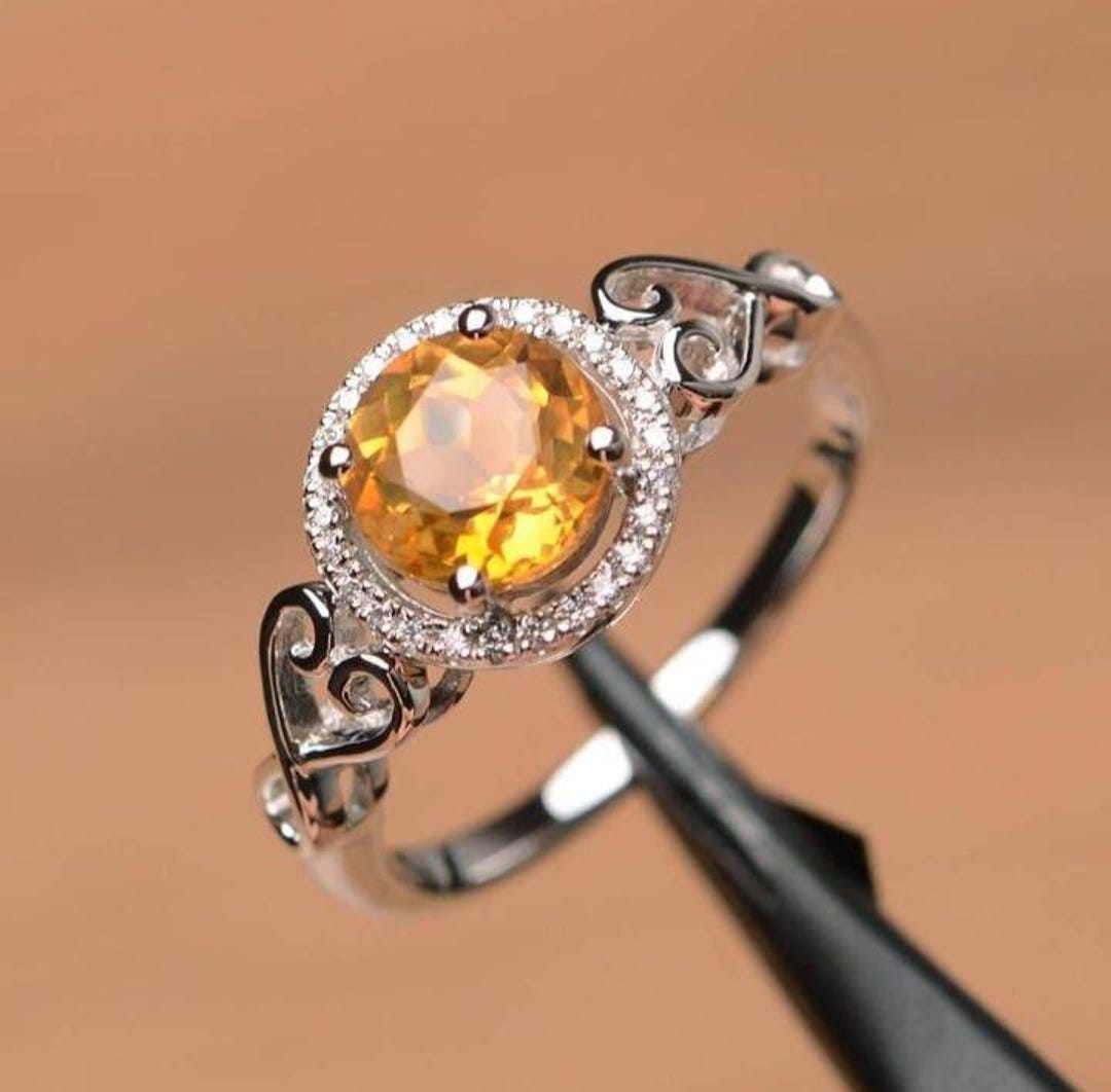 Round Cut Citrine Sterling Silver Ring- Anniversary Gift for Her by IB ...