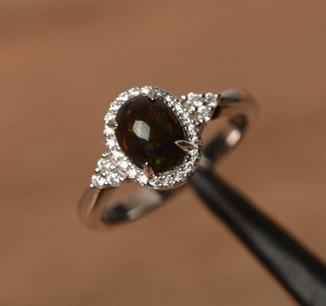 Expensive Oval Cut Black Opal Ring – Sterling Silver Statement Ring ...