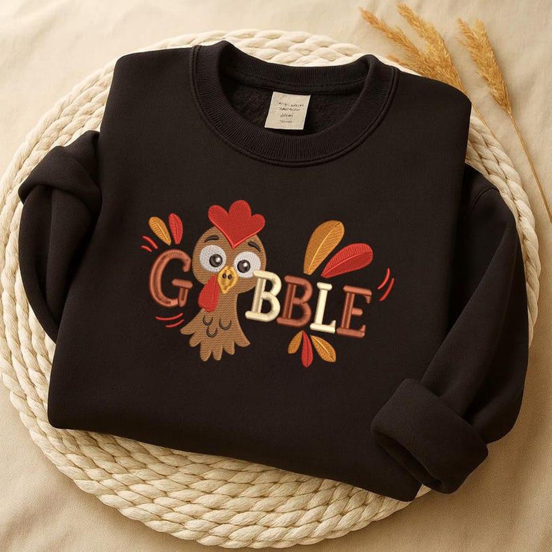 Gobble Turkey Embroidery Design, Cute Thanksgiving Stitch File, Fall ...