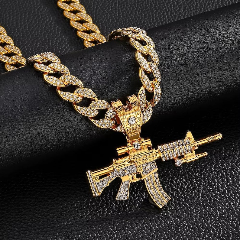 Iced Out Rifle Necklace – Hip Hop | Bling Gun Pendant | Jewelry for Men ...