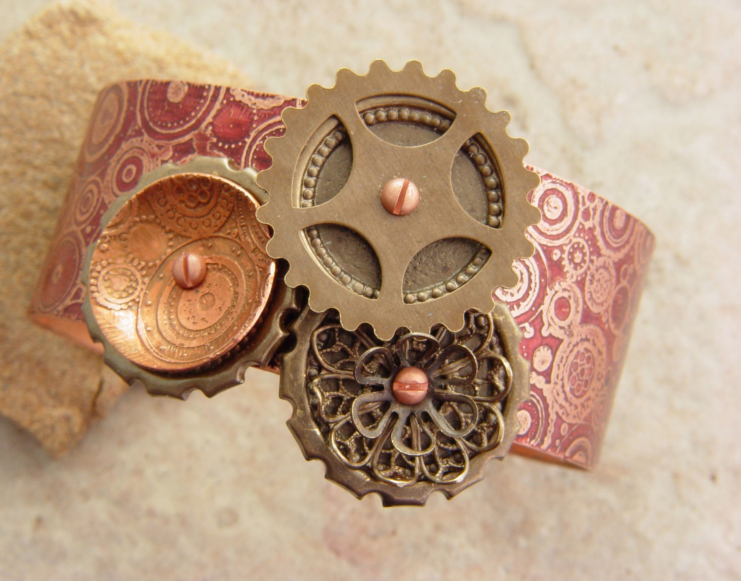 Embellished and Etched Copper Cuff Bracelet Burgundy - Etsy