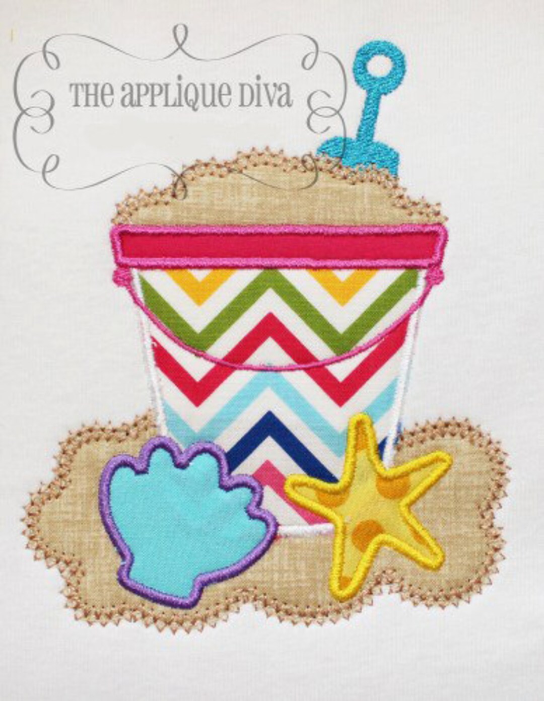 Summer Beach Sand Pail With Shells Embroidery Design Machine Applique ...