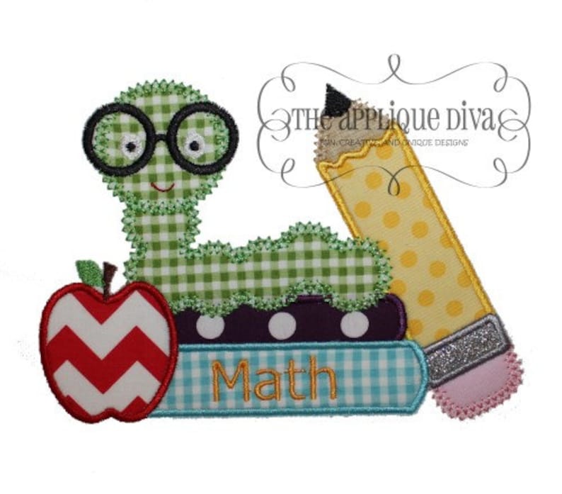 Back to School Bookworm Embroidery Design Machine Applique - Etsy