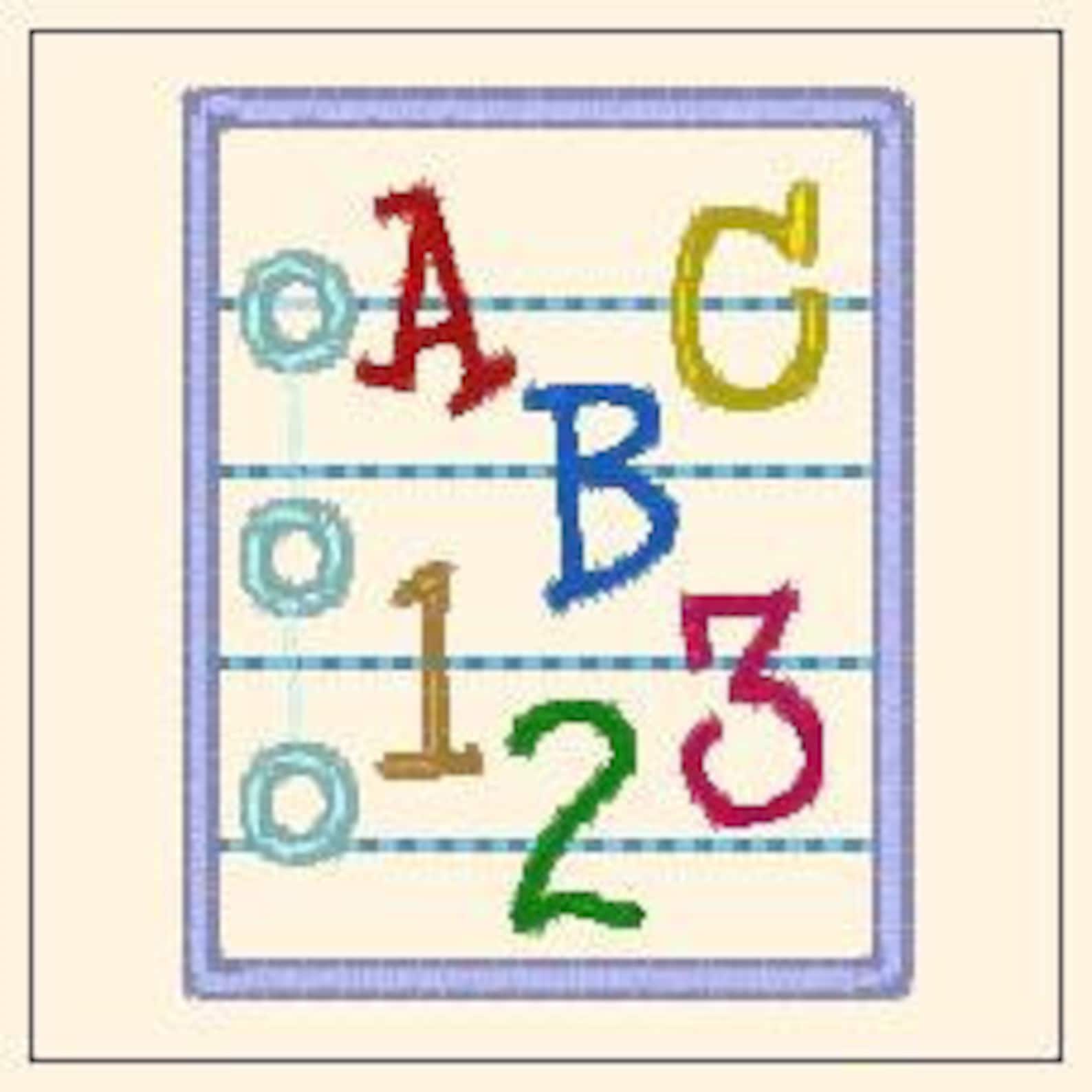 Back to School ABC 123 Frame Digital Bow Center Embroidery Design ...