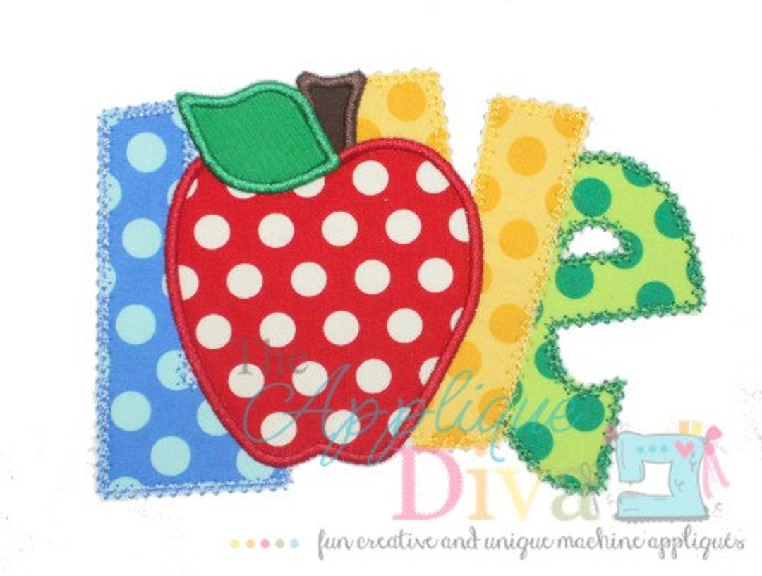 Back to School LOVE Apple Digital Embroidery Design Machine Applique - Etsy