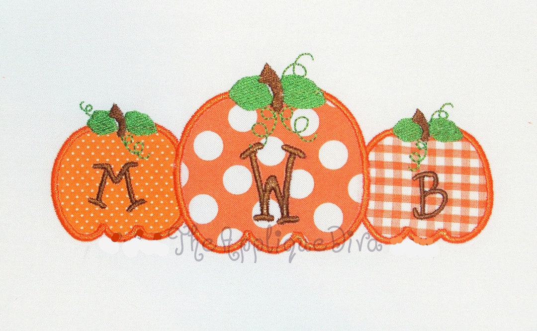 3 Pumpkins Fall Digital Embroidery Design Machine Applique - Etsy