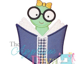 Back to School Bookworm Embroidery Design Machine Applique - Etsy
