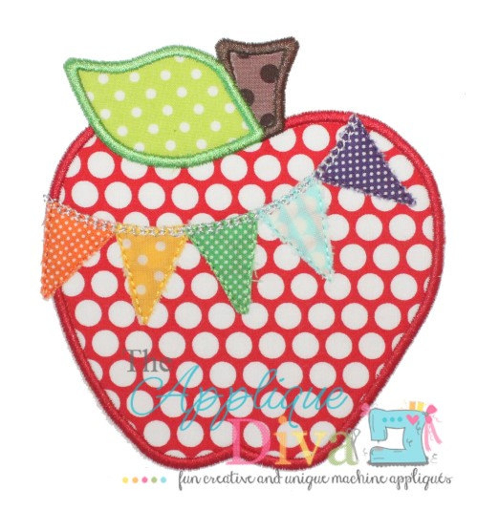 Back to School Pennant Apple Digital Embroidery Design Machine Applique ...