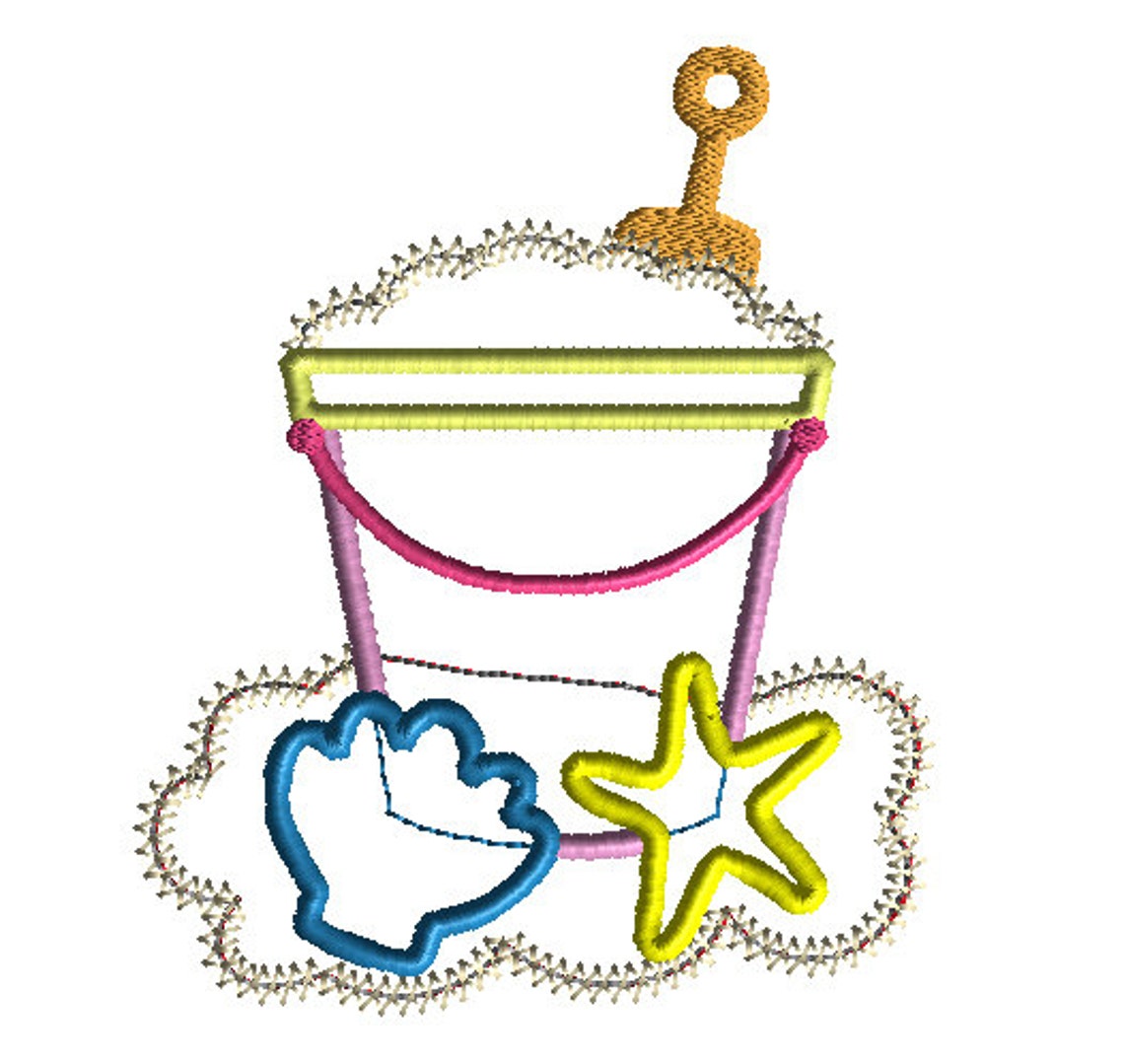Summer Beach Sand Pail With Shells Embroidery Design Machine - Etsy