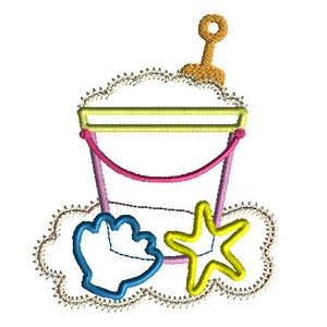Summer Beach Sand Pail With Shells Embroidery Design Machine Applique ...