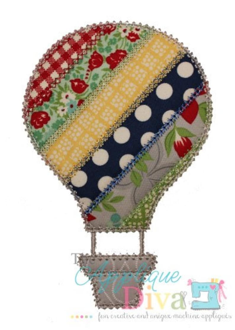 Spring Summer Shabby Patchwork Hot Air Balloon Digital Embroidery ...