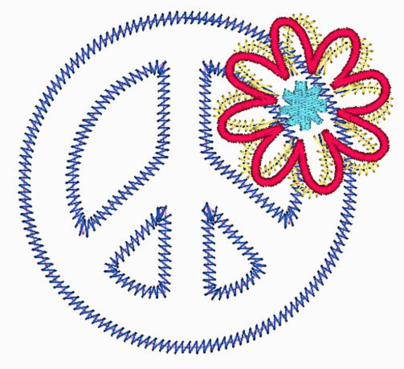 Peace Sign with Flower Embroidery Design Machine Applique | Etsy