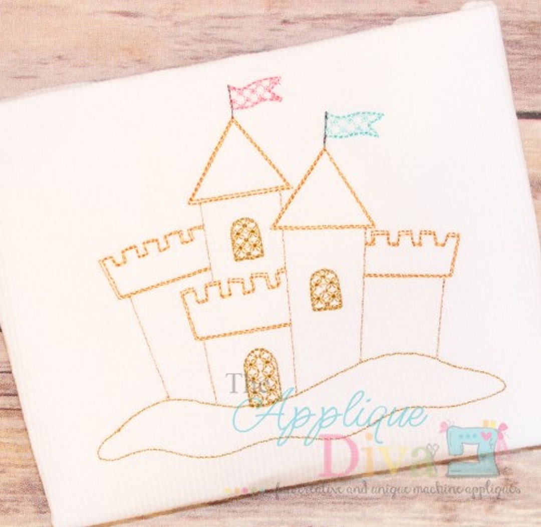 Summer Vintage Beach Sand Castle Digital Embroidery Design Machine ...