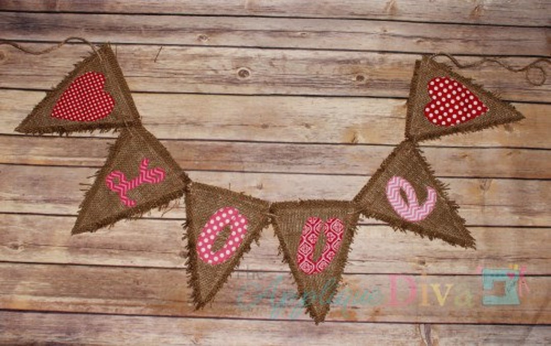 Valentine's Day Love Pennant Banner Digital Embroidery Design Machine ...