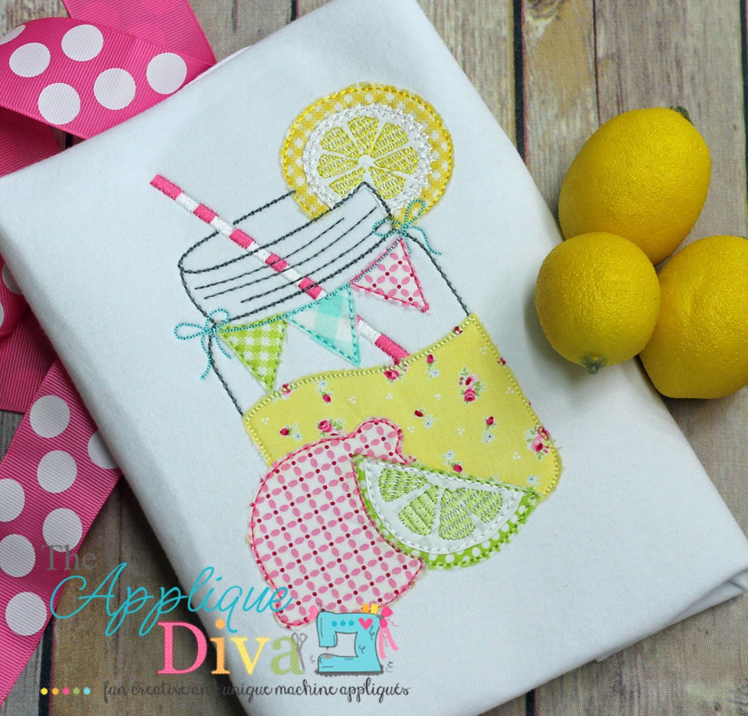 Lemonade Mason Jar Triple Raw Stitch Summer Digital Embroidery Design ...